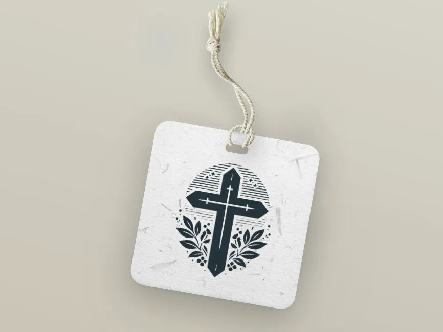 Modern Christian Cross Symbol with Sun and Leafy Branches Logo Template ...