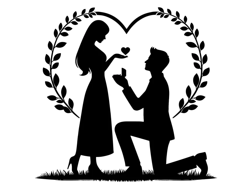 Marriage Proposal Silhouette with Heart Logo Template Vector File Free ...