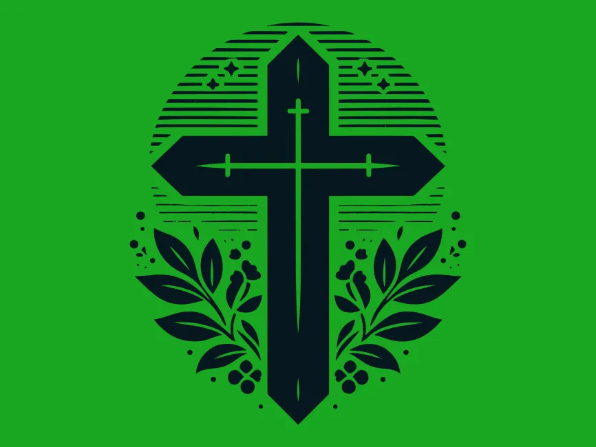 Modern Christian Cross Symbol with Sun and Leafy Branches Logo Template ...