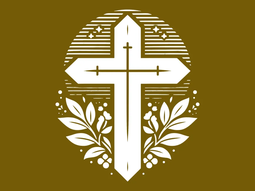 Modern Christian Cross Symbol with Sun and Leafy Branches Logo Template ...